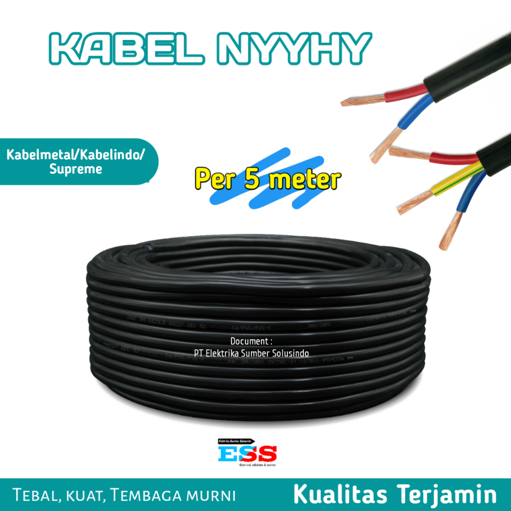 Jual Kabel Listrik NYYHY 3x6 mm2 (Per 5 meter) Serabut merek SUPREME/KABELMETAL/KABELINDO ...