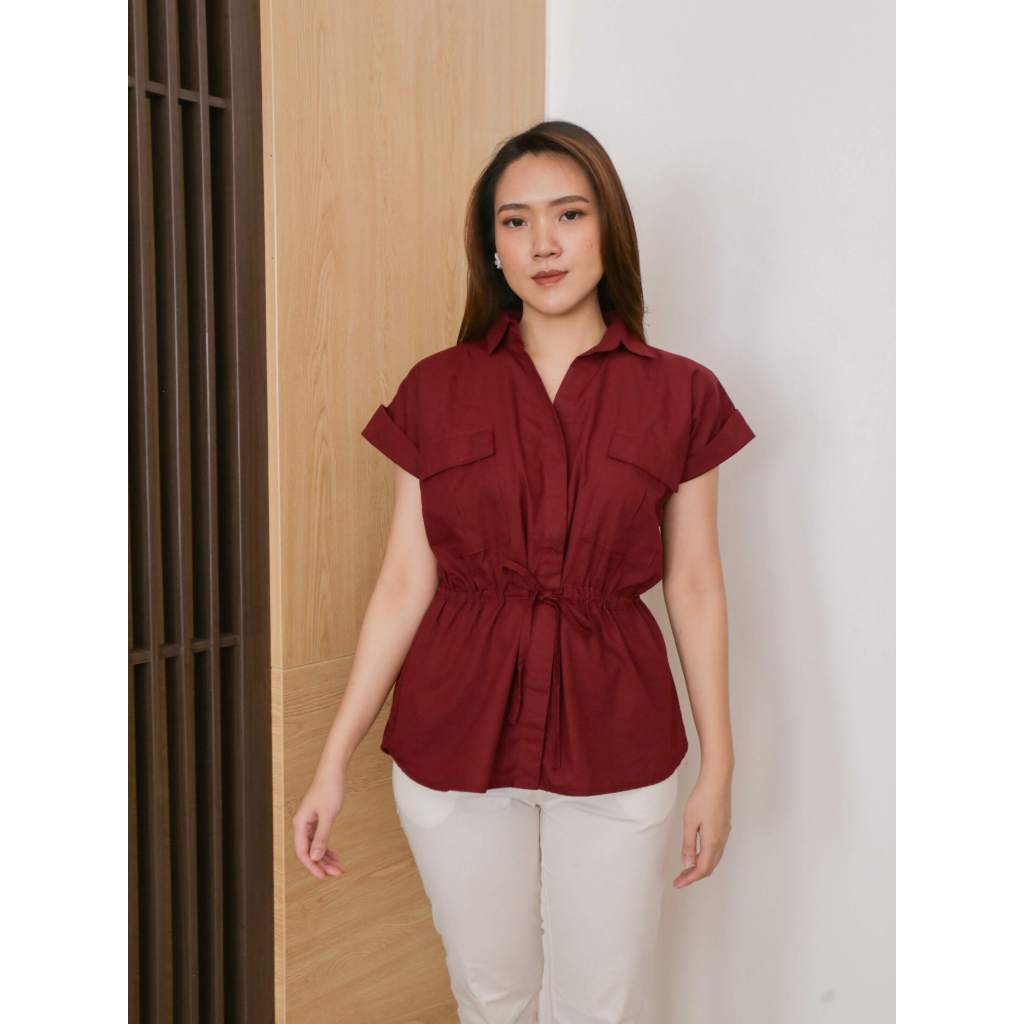 Jual CAMA Dima Top | Korean Ribbon Blouse Serut Kancing Depan | Shopee Indonesia