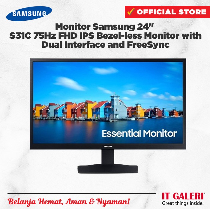 Jual Monitor Samsung 24" S31C 75Hz FHD IPS Bezel-less Monitor with Dual ...
