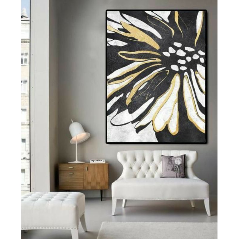 Jual Lukisan abstrak bunga black gold modern texture | Shopee Indonesia