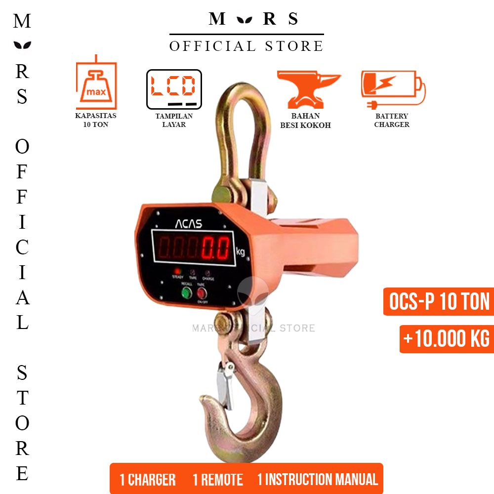 Jual OCS- P / A 10T Timbangan Gantung Digital Kapasitas 10TON Elektronik Free Charger LED Remote ...