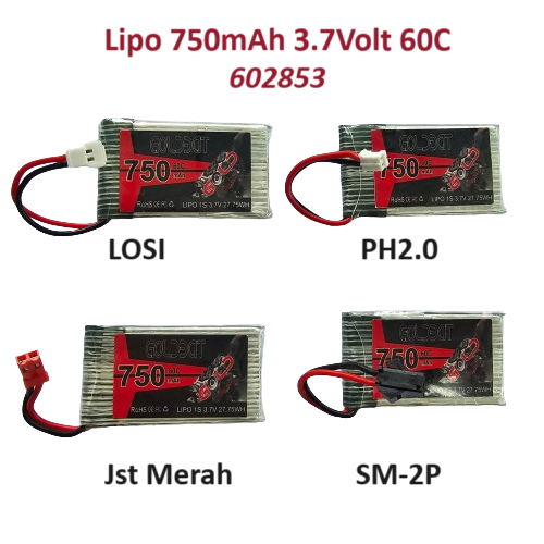 Jual GOLDBAT Battery Baterai Lipo 750mAh 3.7V 3.7Volt 60C 75WH 602853 Drone Car pesawat Heli RC ...