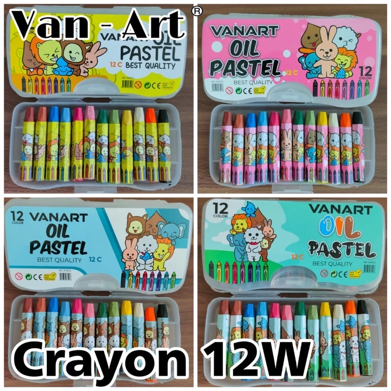 Jual Crayon BESAR 12w, OIL PASTEL / Crayon 12 warna van-art, krayon ...