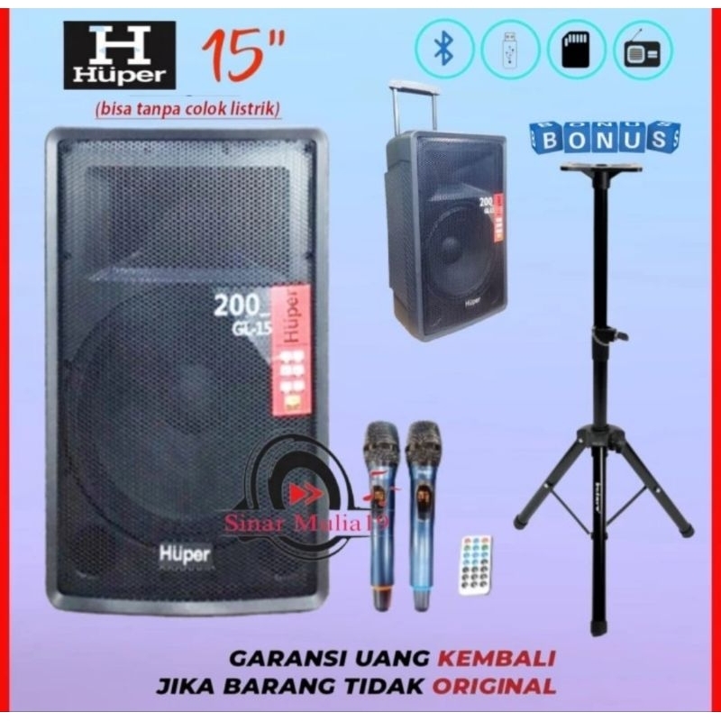 Jual SPEAKER AKTIF HUPER GL15 SPEAKWR PORTABLE WIRELESS KARAOKE BLUTOOTH METTING 15 INCH HUPER ...