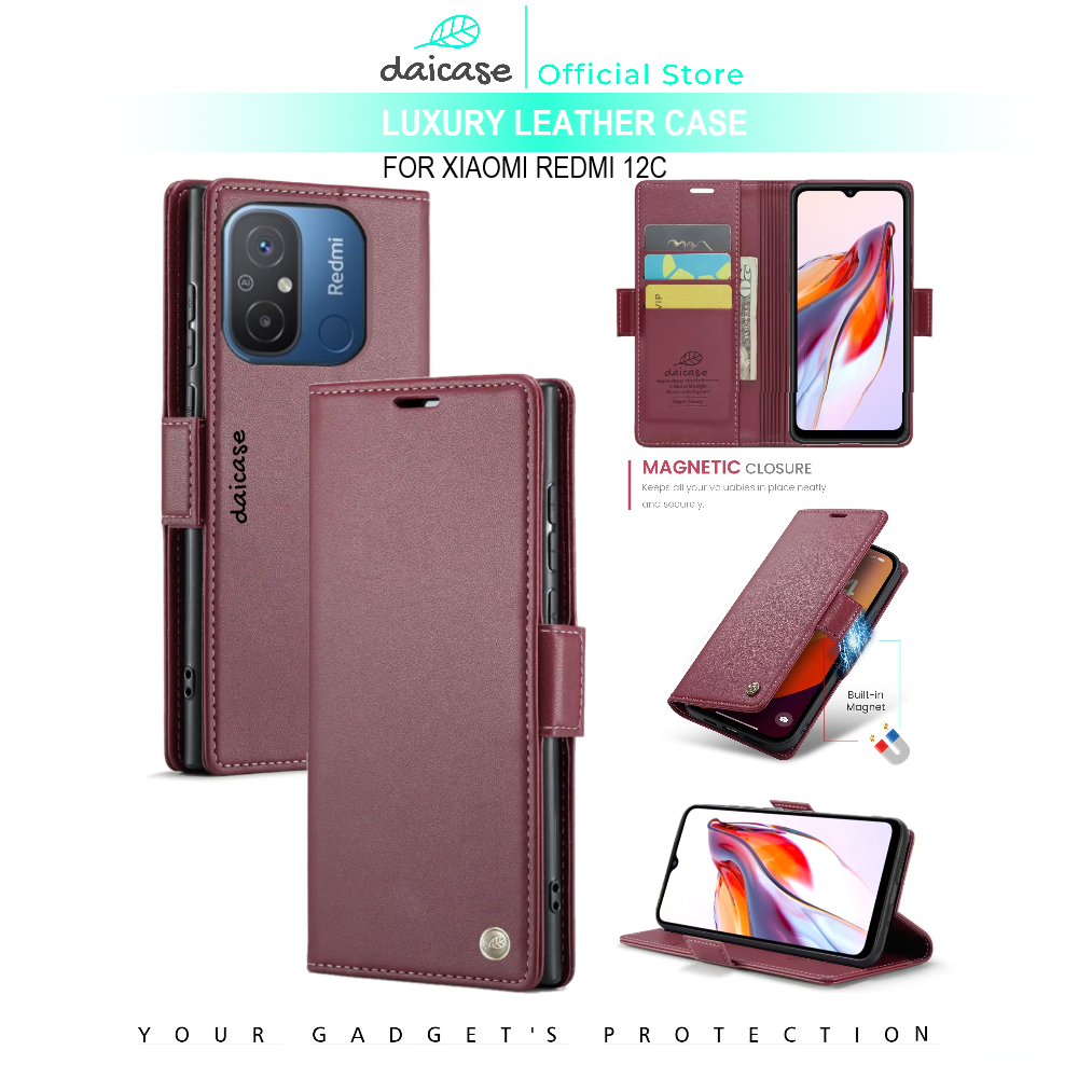 Jual daicase for xiaomi redmi 12c luxury leather case flip shockproof ...