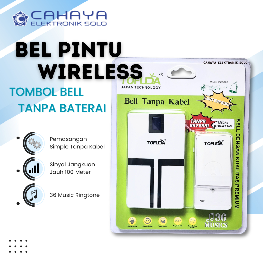 Jual Bel Pintu Wireless Nirkabel Tanpa Baterai Tofuda Bell Pagar Gedung ...