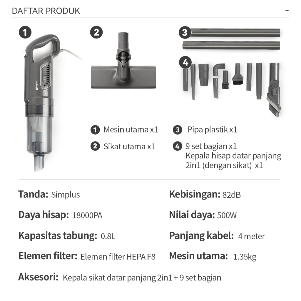 Jual Simplus Vacuum Cleaner 18000PA Penghisap Debu Penghisap Debu Kabel Rumah Tangga | Shopee ...