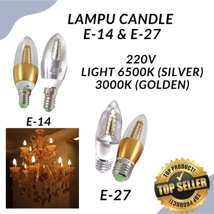 Jual Lampu Candle Led Bohlam lampu lilin gantung Smd 5 Watt E14 DAN E27 Putih Kuning cahaya ...
