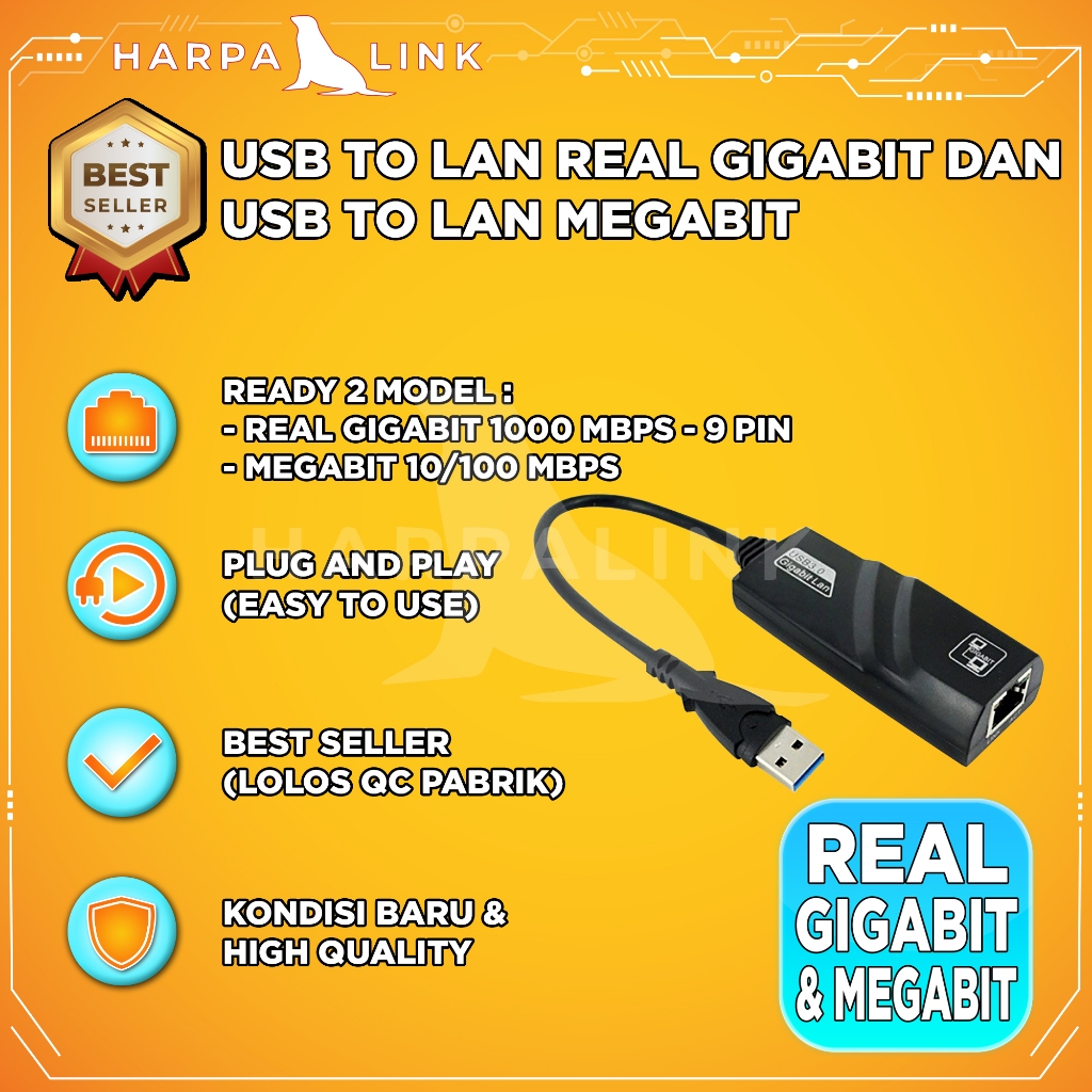 Jual USB to Lan RJ45 Ethernet Adapter Kabel Real Gigabit 1000 Mbps USB ...
