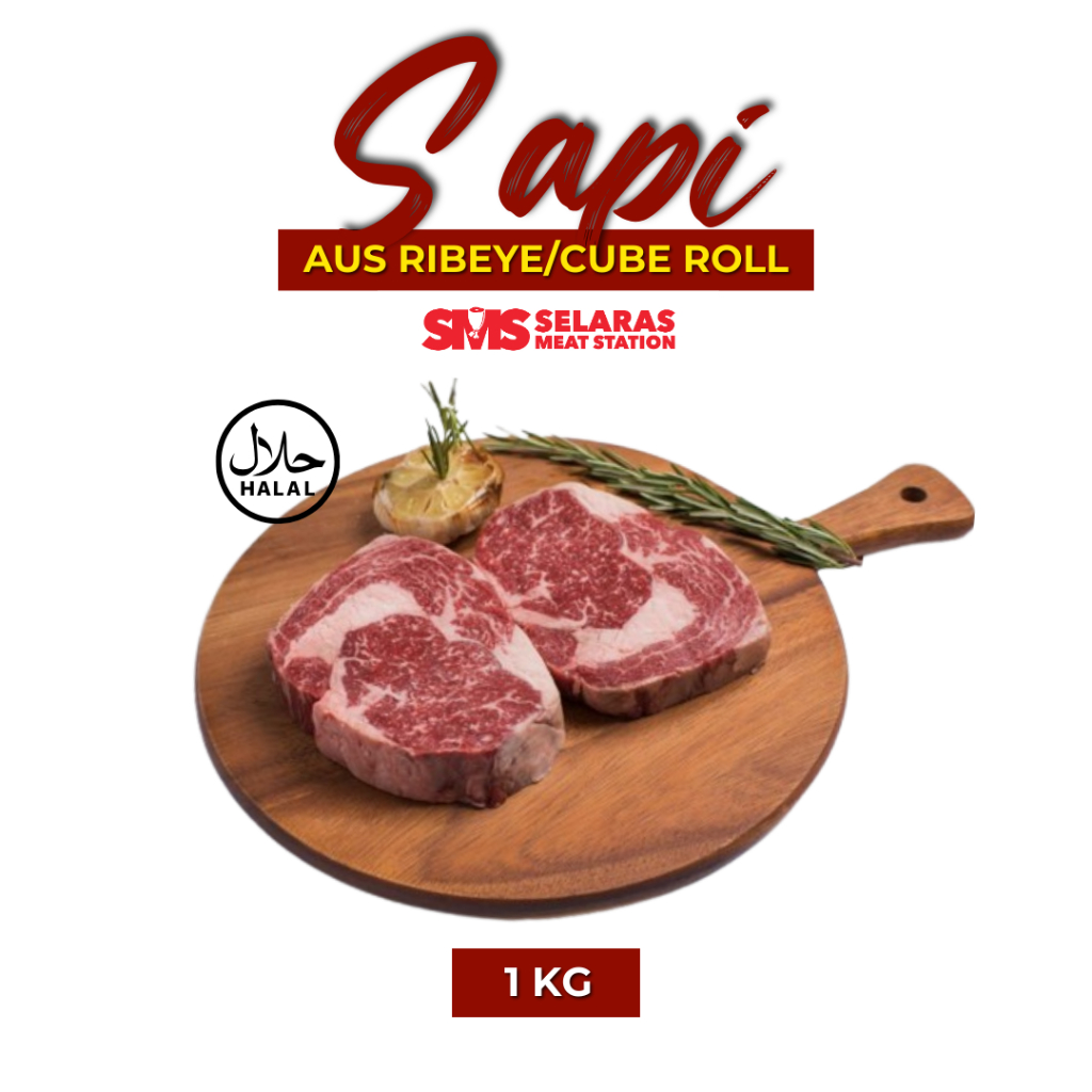 Jual AUS Beef Ribeye Cube Roll/Daging Steak Sapi Grade A 1 Kg Frozen ...