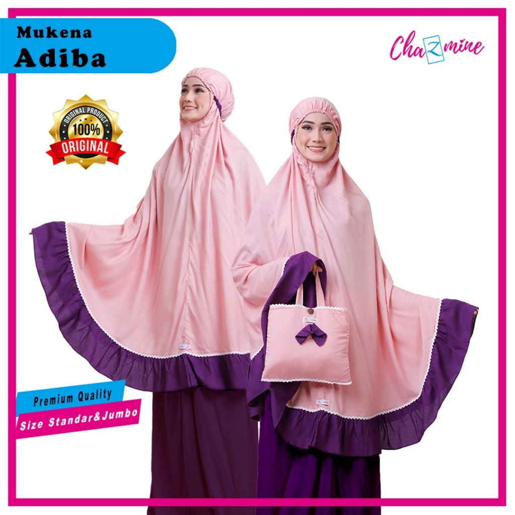 Jual CHAZMINE - Adiba Mukenah Dewasa Jumbo Standar Rayon Polos Kombinasi Renda | Shopee Indonesia
