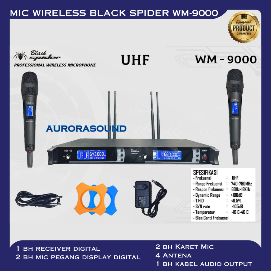 Jual MIC WIRELESS BLACK SPIDER WM 9000 PROFESSIONAL MICROPHONE BLACKSPIDER WM-9000 UHF ORIGINAL ...