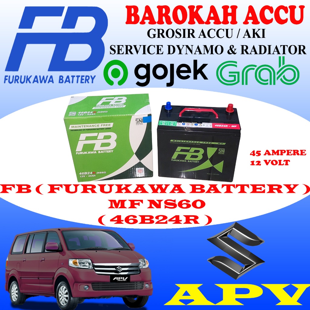 Jual AKI MOBIL SUZUKI APV FB FURUKAWA BATTERY MF NS60 / 46B24R , 45 AH MAINTENANCE FREE | Shopee ...