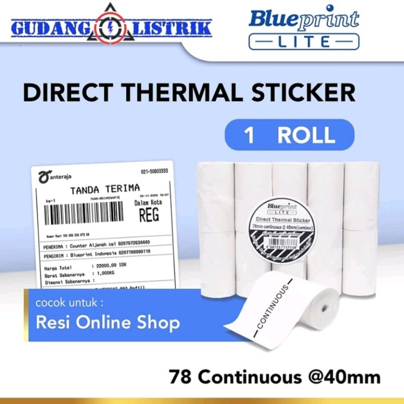Jual 1 roll Kertas Direct Thermal Sticker Stiker Label BLUEPRINT 78mm ...