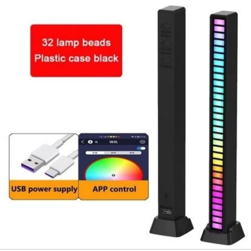 Jual Lampu LED RGB Bar Strip Sound Rhythm Light USB Rechargeable 32LED ...