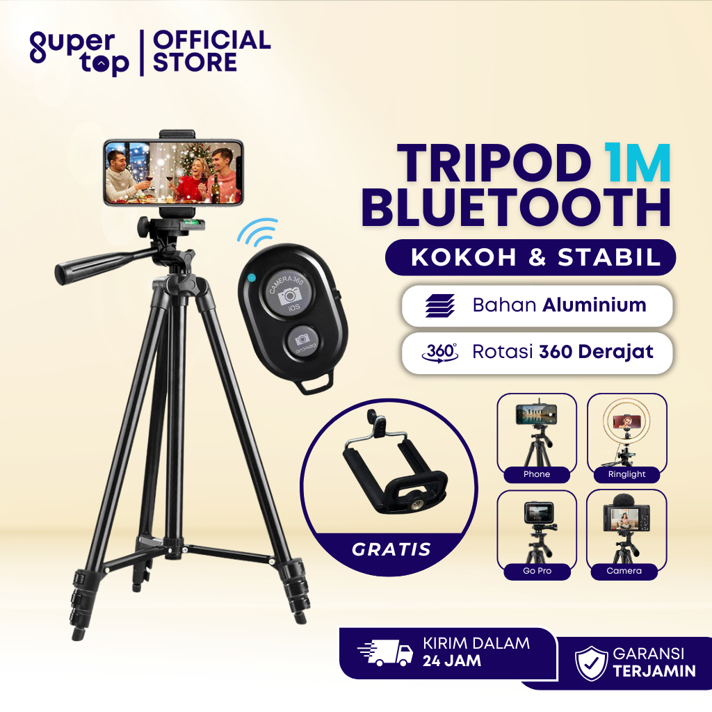 Jual Tripod Hp 1 Meter Bluetooth Free Holder 360 Derajat Tripot Stand ...