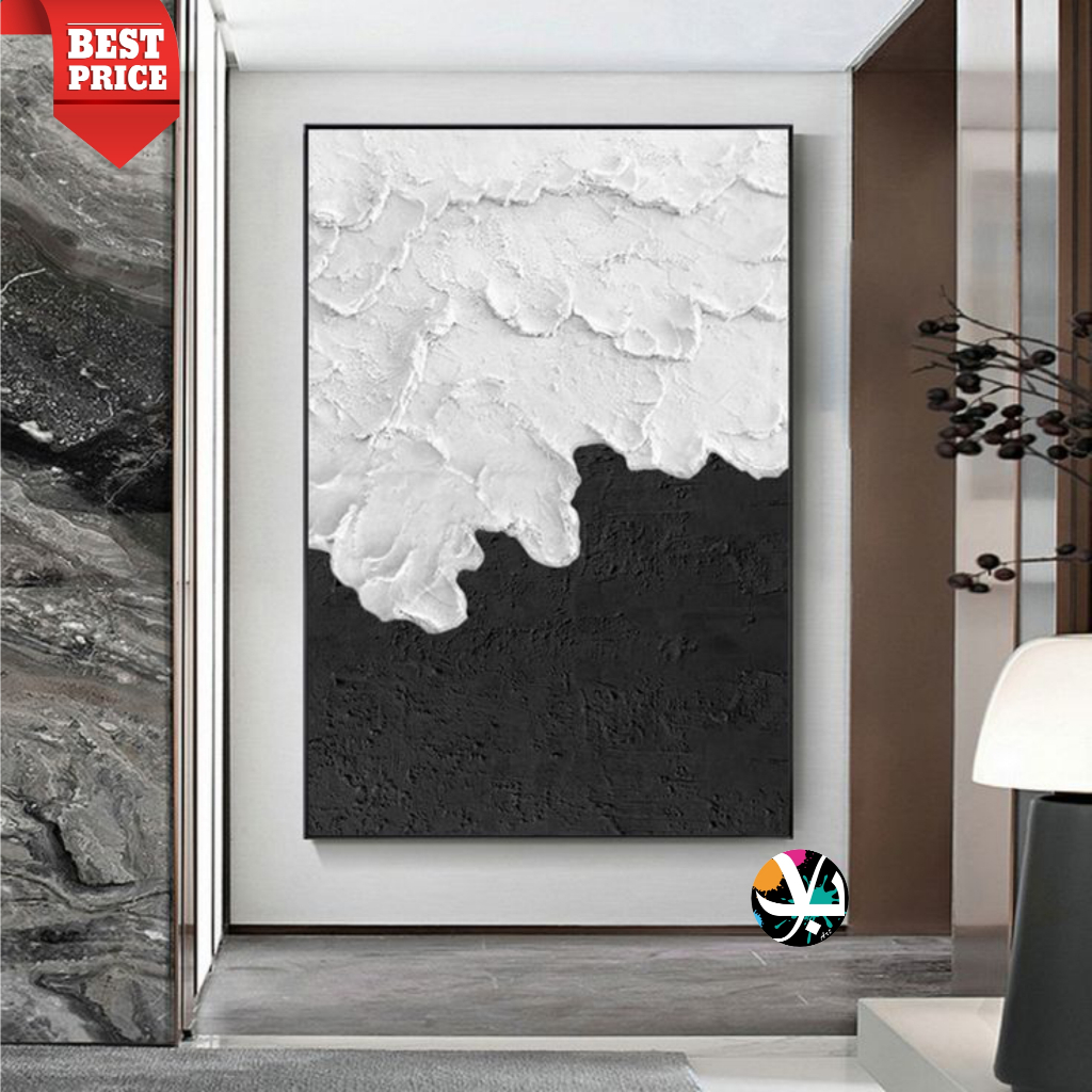 Jual lukisan abstrak modern hitam putih timbul inclaude frame - lukisan ...