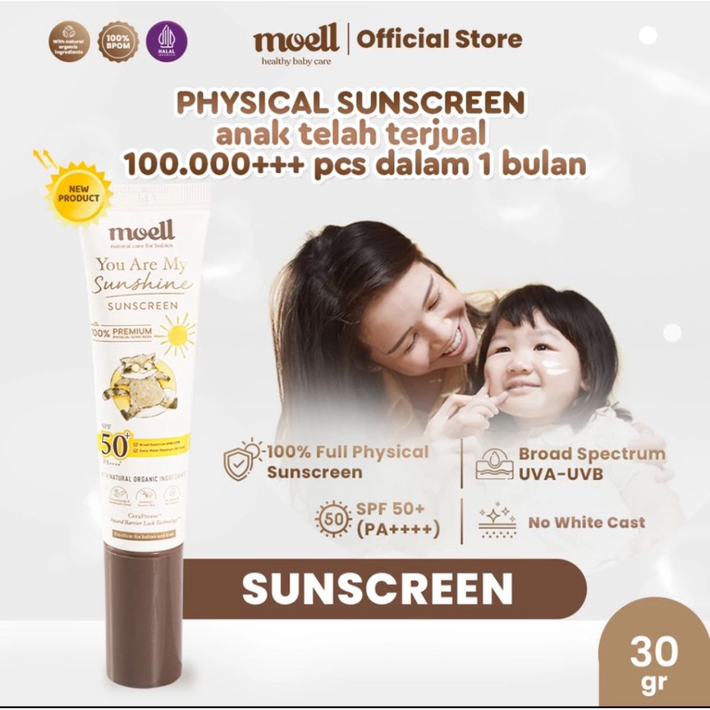 Jual MOELL Physical Sunscreen Anak & Bayi SPF 50+ (PA++++) 30 gr ...