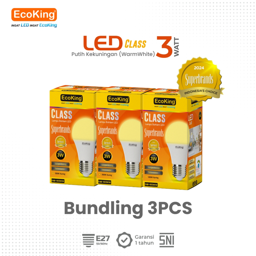 Jual EcoKing Lampu Bohlam Rumah Light Bulb LED Class 3W 3 PCS Cahaya ...