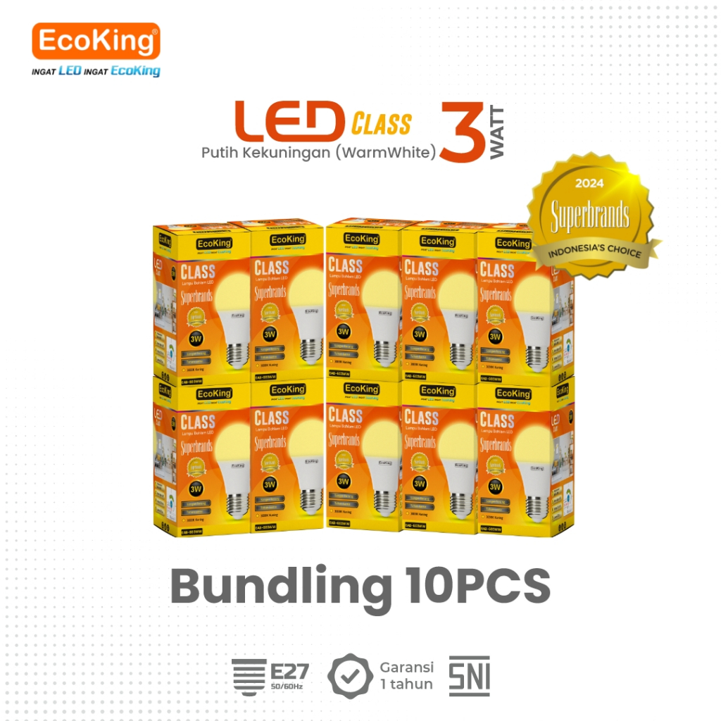 Jual EcoKing Lampu Bohlam Rumah Light Bulb LED Class 3W 10 PCS Cahaya ...