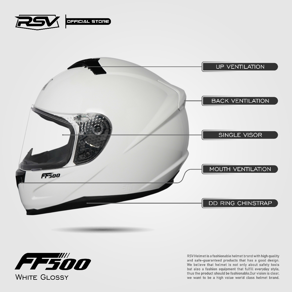 Jual HELM FULL FACE RSV FF500 WHITE GLOSSY SINGLE VISOR SNI DOT & ECE ...
