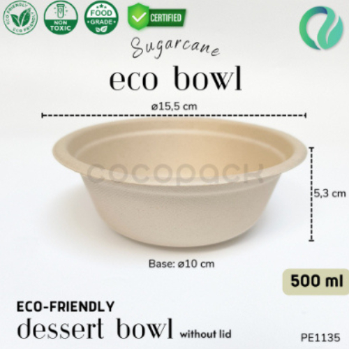 Jual 10 PCS Sugarcane Bagasse Eco Bowl 500 ML Natural Brown | Shopee Indonesia