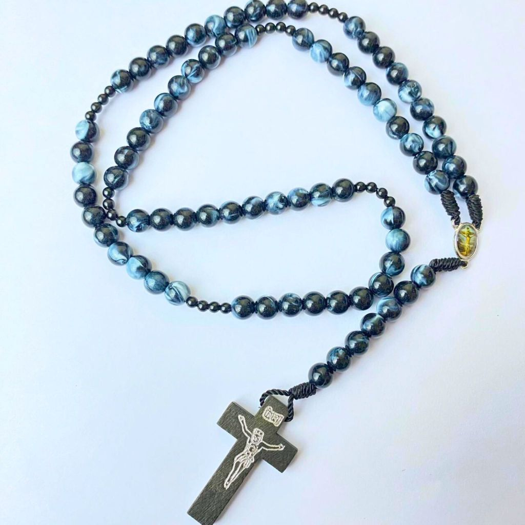 Jual Rosario marmer hitam/kalung rosario Katolik untuk doa 77 bapa kami salib kayu series hitam ...