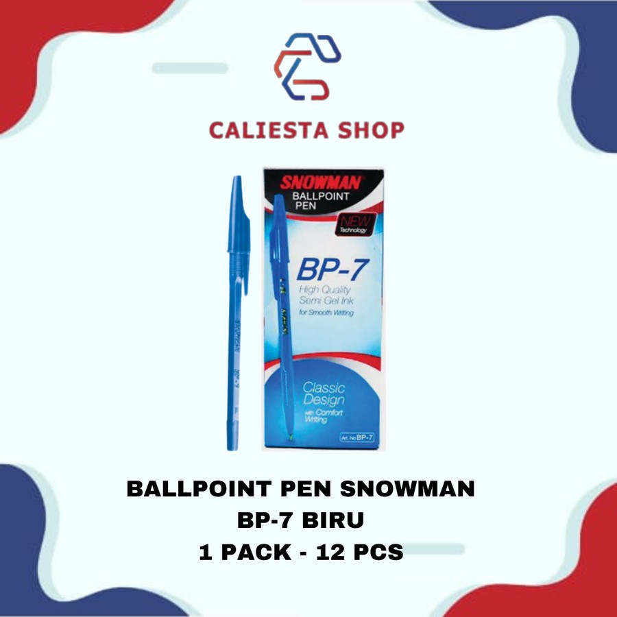 Jual Snowman Ballpoint Pen BP-7 Biru - 1 Pack ( 12 Pcs ) | Shopee Indonesia