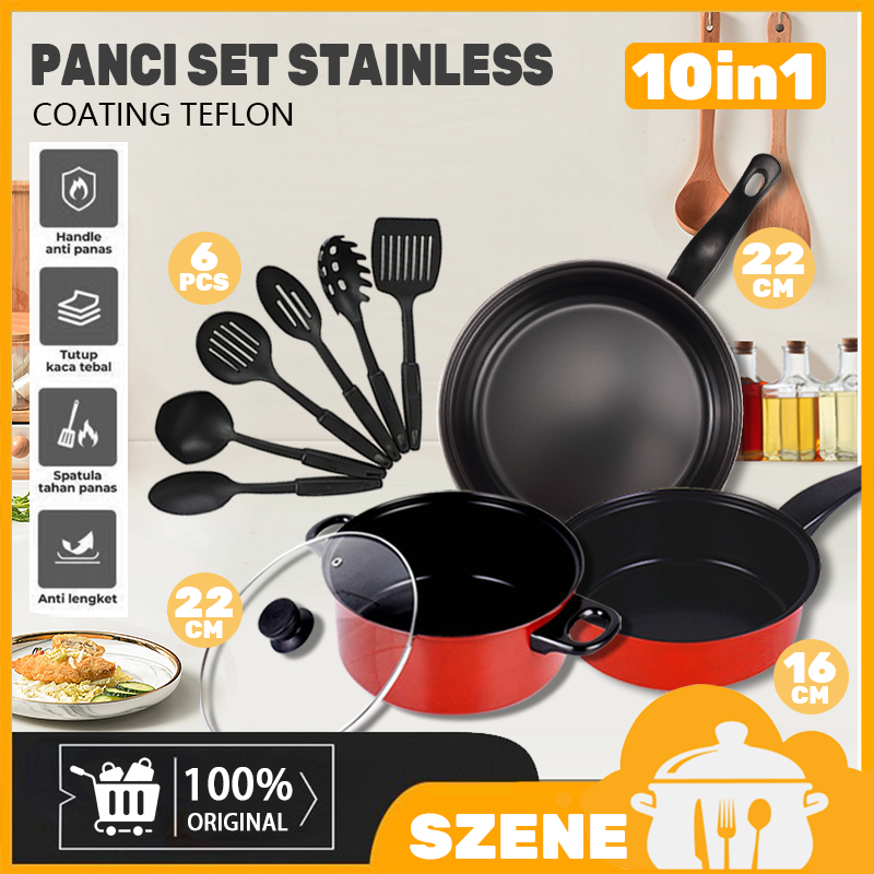 Jual Panci Set Serbaguna Teflon Marble 10 Pcs Cookware Set Tutup Kaca ...