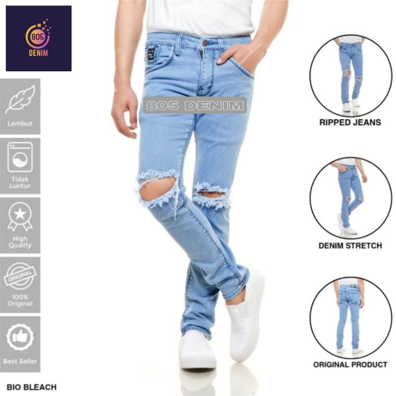 Jual 805 DENIM - Celana Jeans Pria Sobek Lutut Robek Ripped Jeans Slim ...