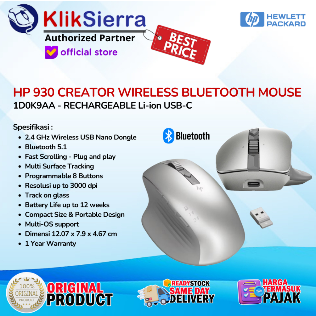 Jual HP 930 Creator Wireless Bluetooth Mouse Rechargeable USB-C ...
