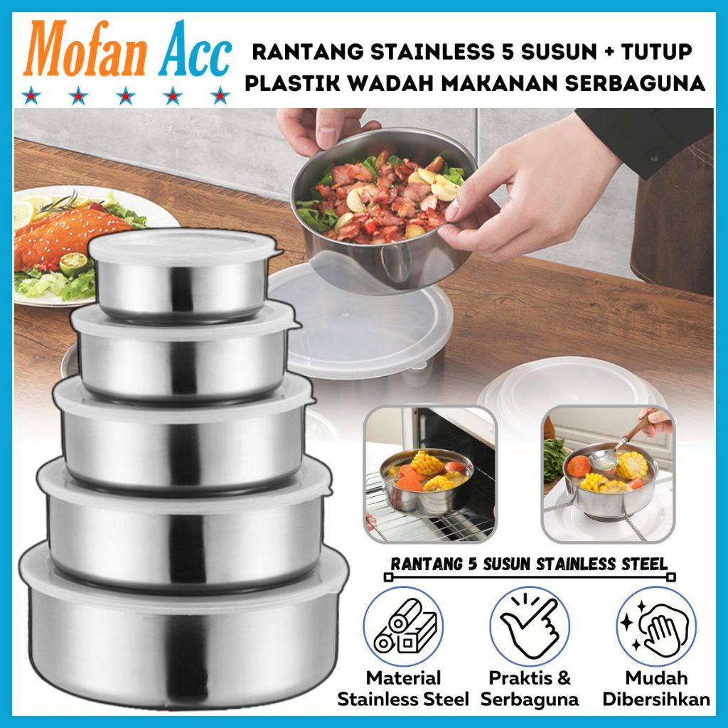 Jual Rantang 5 Susun Stainless Steel Polos Dengan Tutup Plastik / Fresh ...