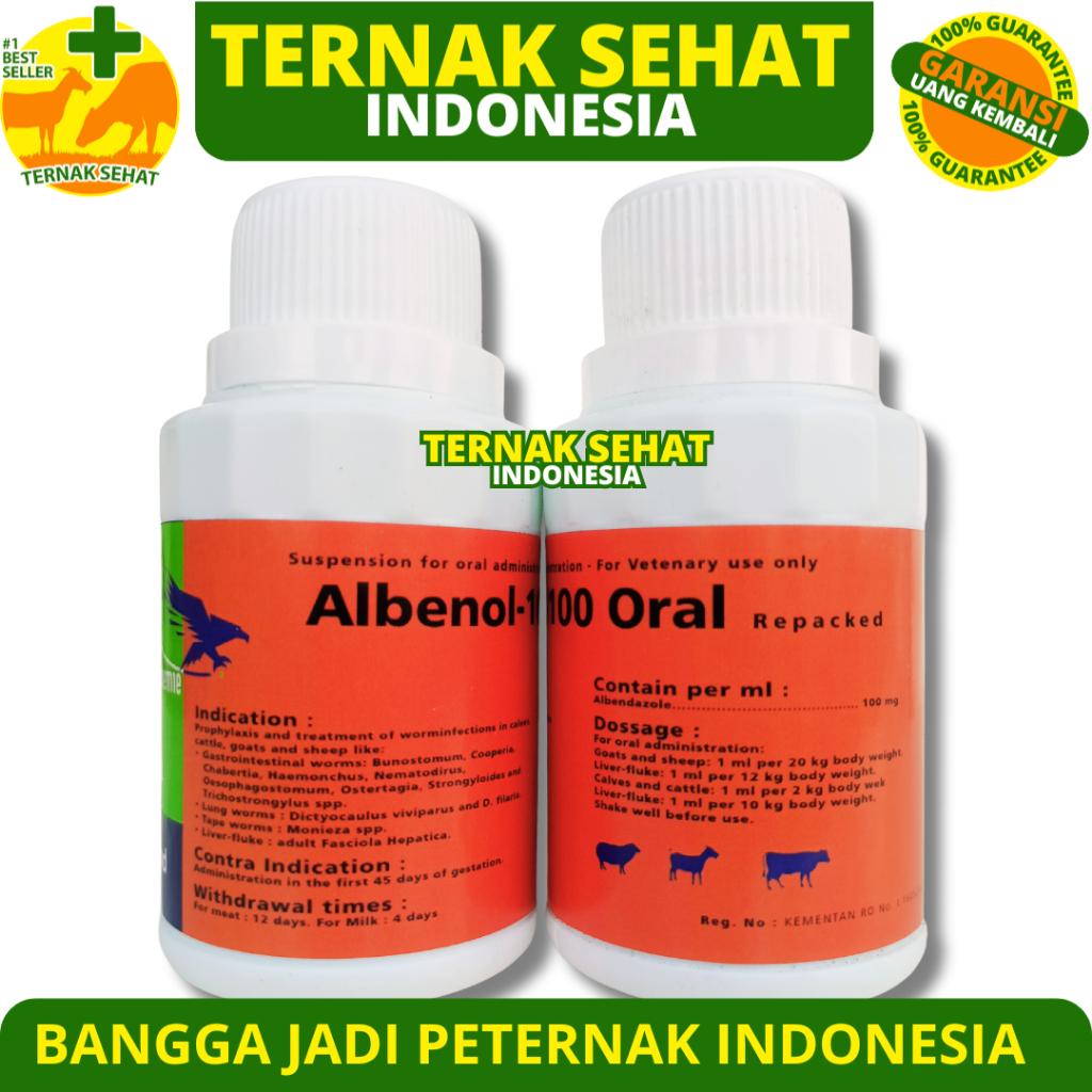 Jual ALBENOL ORAL 100ML REPACK ORIGINAL - Obat Cacing Sapi Cair - Obat ...