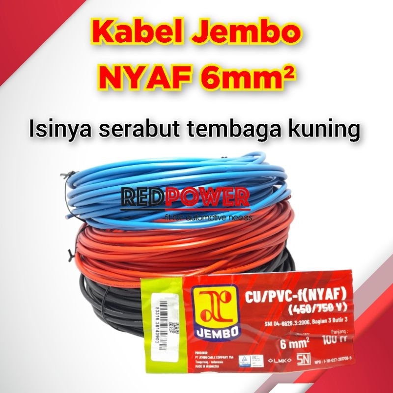 Jual Kabel NYAF 6mm Jembo atau Supreme Serabut tunggal cocok otomotif ground harga ecer per ...