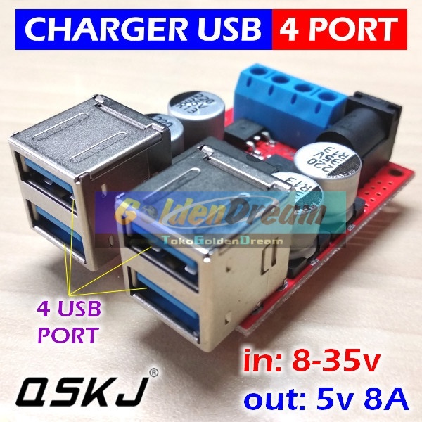 Jual QSKJ 4 USB Charger 8A 5v Step Down 8-35v Aki Motor Mobil Panel ...