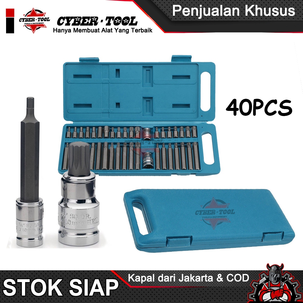 Jual 40Pcs Hex Star Torx Socket Bit Set Tool Kit 1/2in 3/8in Drive Adaptor Obeng Listrik ...