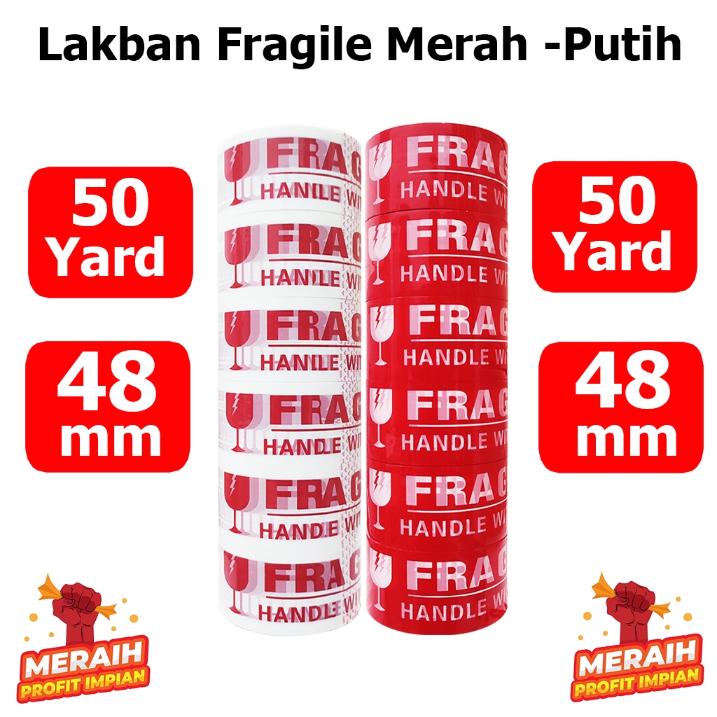 Jual 1 SLOP - Lakban Fragile Merah - Fragile Putih 48 mm x 50 yard ...