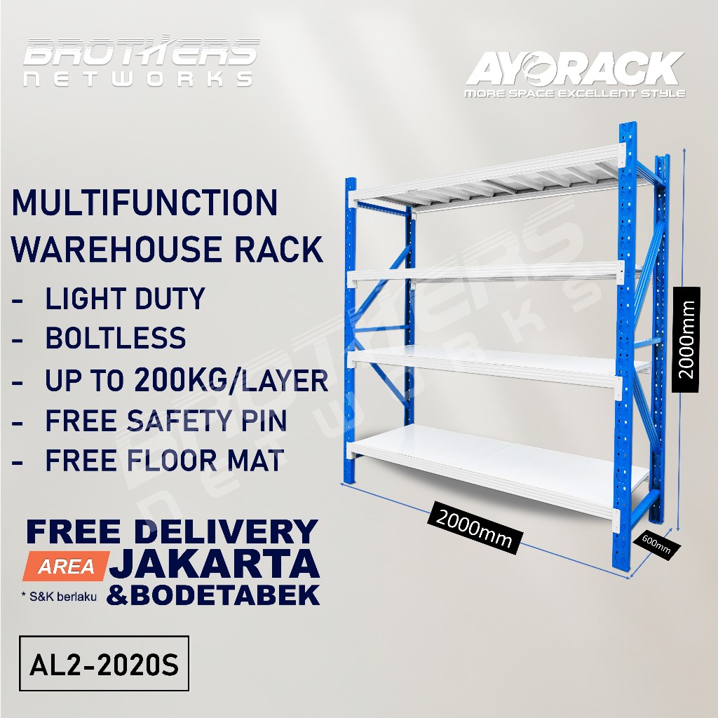 Jual RAK GUDANG 200KG / LAYER RAK BESI 2 METER 4 TINGKAT | AL2-2020S ...