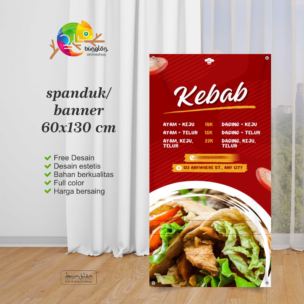 Jual Spanduk Banner Merah Kuning Modern Promo Makanan Kebab Banner ...