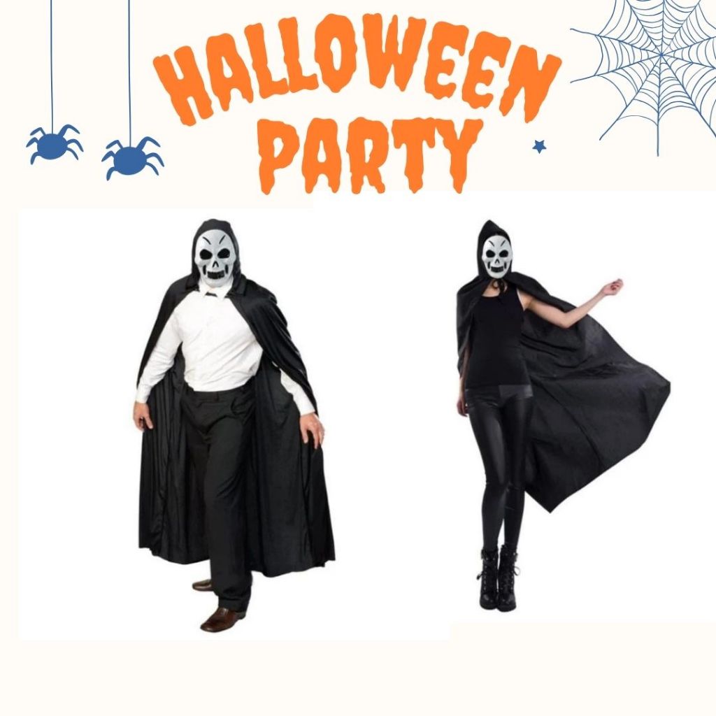 Jual Kostum Halloween Jubah Hitam Dracula Vampire Topeng Seram ...