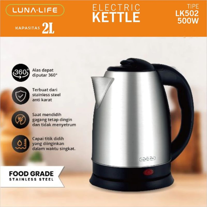 Jual Teko Listrik Pemanas Air Electric Kettle LK-502B Luna Life Kapasitas 2 Liter | Shopee Indonesia