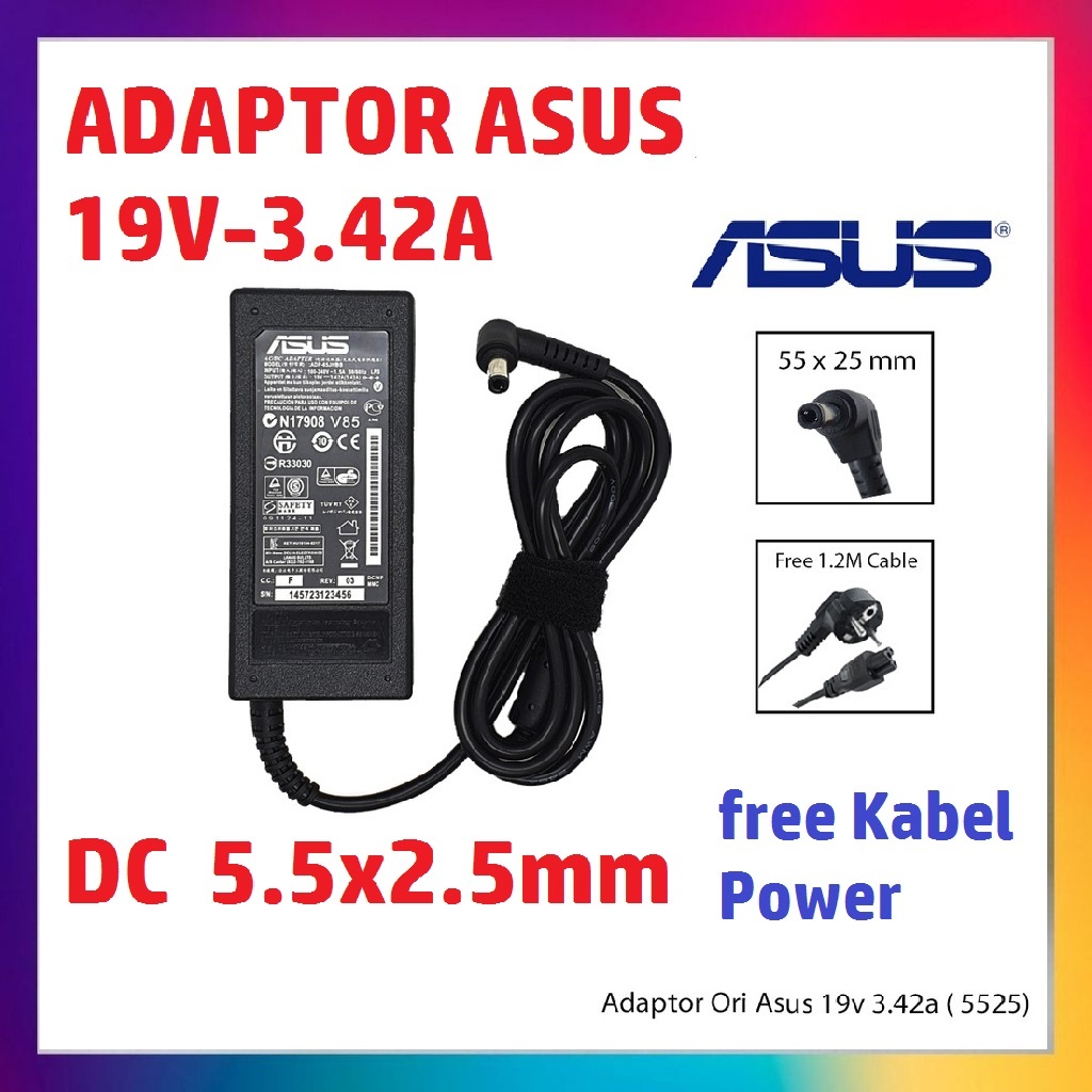 Jual Adaptor Charger Original Asus A43 A43E A43U A43F A43S K43S 19V-3.42A ( 5.5x2.5mm) | Shopee ...
