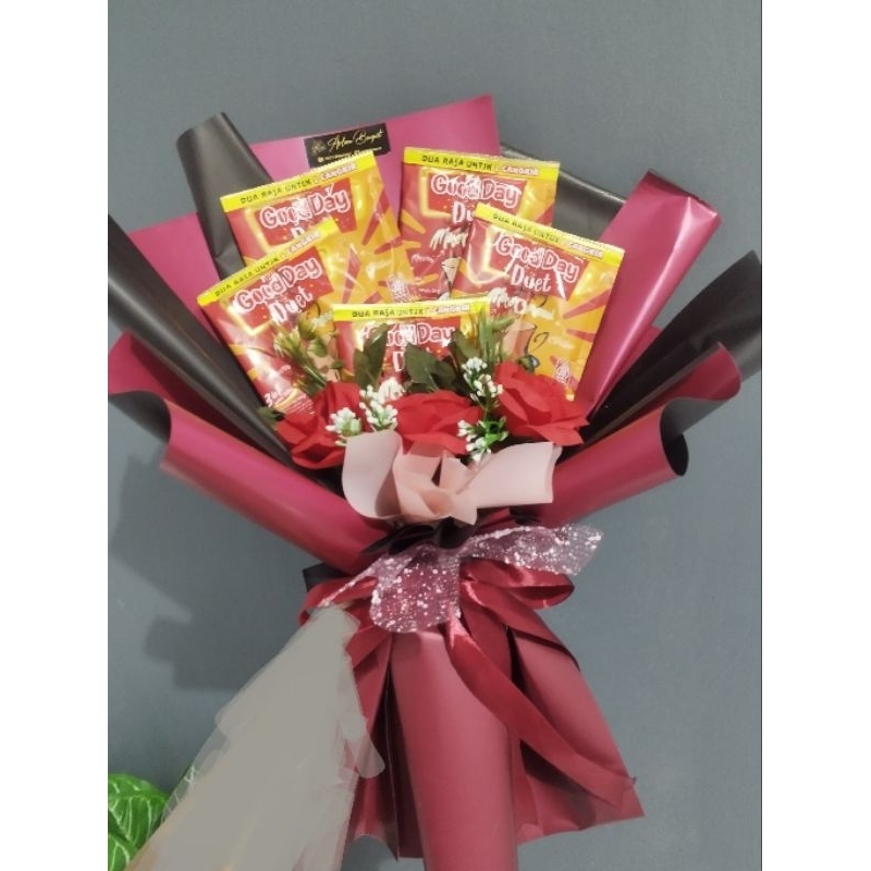 Jual buket good day-bucket kopi bucket jajan + bunga (5 sachet good ...