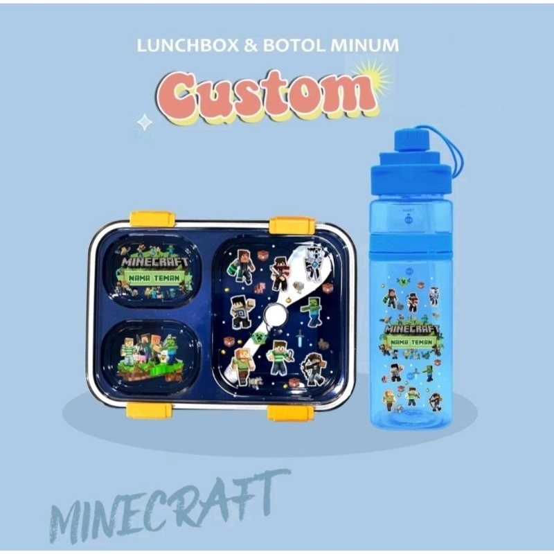Jual CUSTOM Lunch box 3 Grid dan botol minum Minecraft - 7057 - 7259 ...