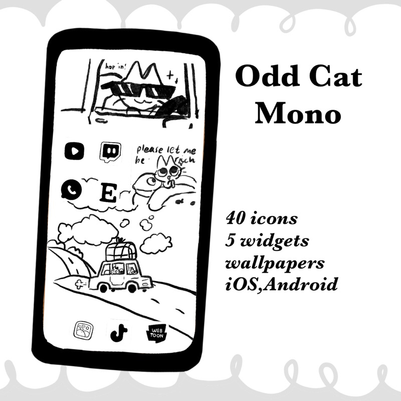 Jual Kucing Hitam Putih Lucu Cute Cat iPhone Icon App Pack, Kostumisasi ...