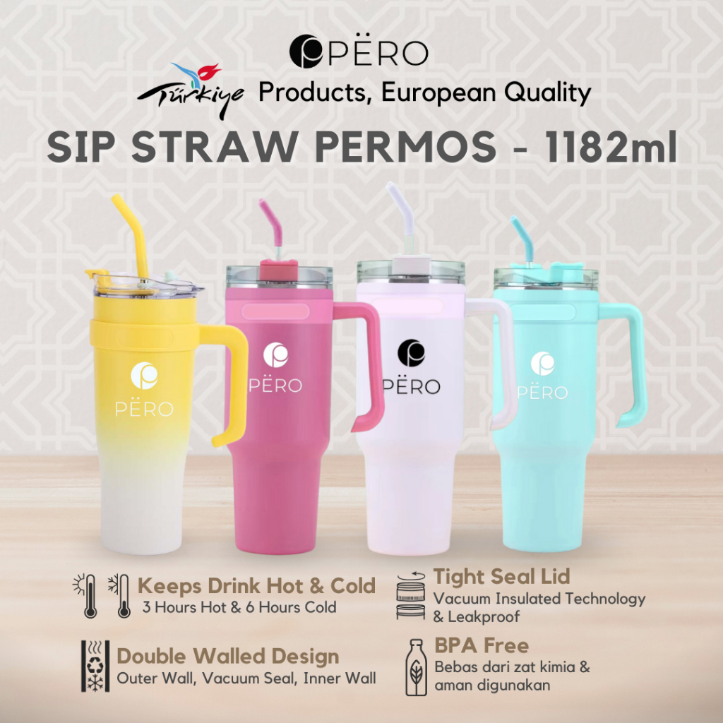 Jual Pero Sip Straw Mug Tumbler Permos 40oz 1250ML / Gelas Minum Mug Vakum Anti Panas dan Dingin ...