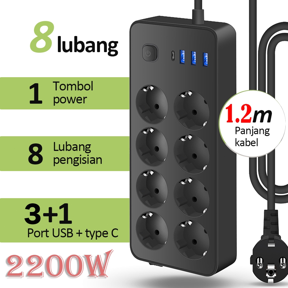 Jual 2500W Stop Kontak USB Kabel Serbaguna Multiguna Panjang 2 Meter Original Power Socket 3 ...