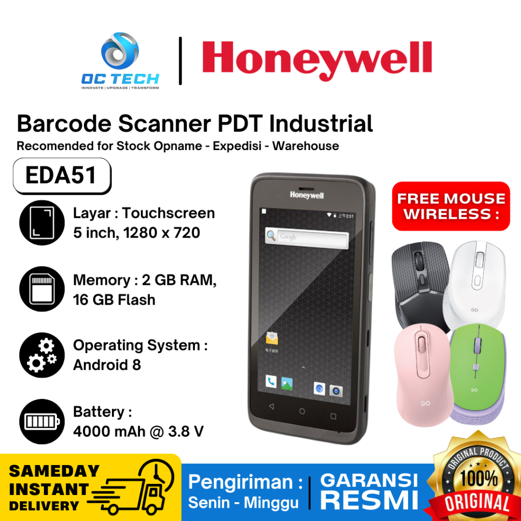 Jual Barcode Scanner PDT Industrial Honeywell EDA51 2GB RAM 16GB Flash ...