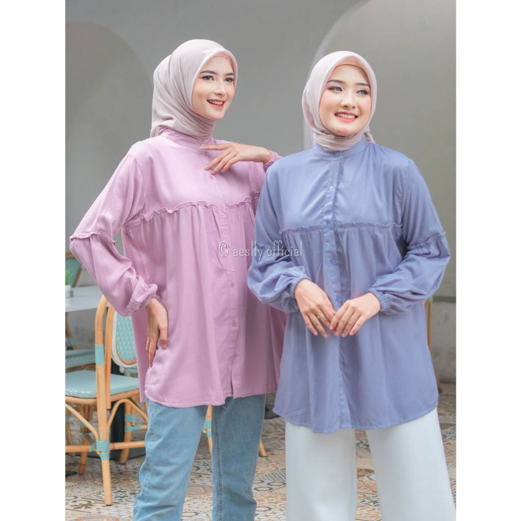 Jual AESLLY - Niffaa Blouse | Kemeja Tunik Lengan Panjang | Rayon Twill ...