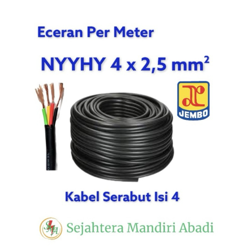 Jual Kabel NYYHY 4x2,5 mm Jembo Isi 4 Eceran Per Meter Cable Serabut Kawat Kulit Hitam | Shopee ...
